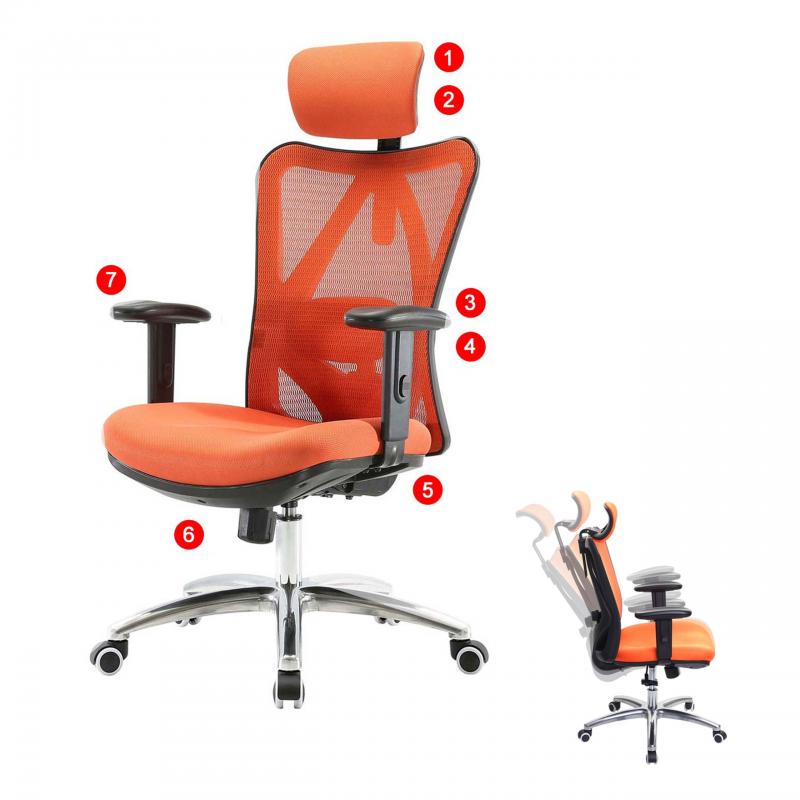 SIHOO Burostuhl Schreibtischstuhl ergonomisch verstellbare Lordosenstutze 150kg belastbar ohne FuBstutze orange von heute wohnen